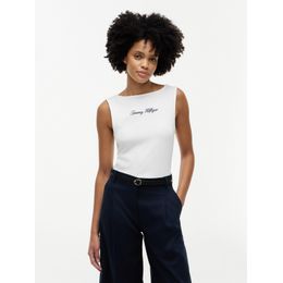 Tanktop Tommy Hilfiger "CLASSIC SCRIPT BOAT-NK TOP", Damen, Gr. L (42/44), wei&szlig; (ecru), Single Jersey, Obermaterial: 95% Baumwolle, 5% Elasthan, unifarben, regular fit normal, U-Boot-Ausschnitt, Tops Tanktop, Baumwollmischung, U-Boot Ausschnitt