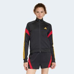Sweatjacke adidas Sportswear "W HER TT", Damen, Gr. XL, schwarz, team power rot 2, collegiate gold, Obermaterial: 53% Baumwolle, 47% Polyester, angesetztes B&uuml;ndchen, Sweatjacken Sweatjacke