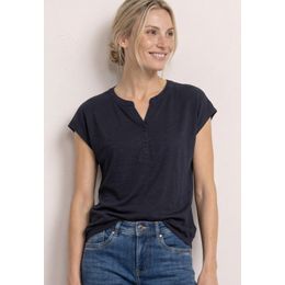 T-Shirt Street One, Damen, Gr. 34, shadowed navy, Web, 50% Modal, 50% Baumwolle, unifarben, normal normal, Rundhals, abgesteppt, Shirts T-Shirt, mit geschlitztem Rundhalsausschnitt