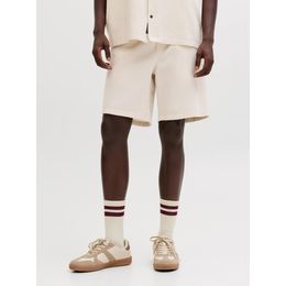 Jack & Jones Jogginghose JACK & JONES "JPSTJAIDEN WAFFLE RESORT SHORT REG", Herren, Gr. L, N-Gr, moonbeam, angeraute Sweatware, Obermaterial: 100% Baumwolle, unifarben, regular fit kniefrei, Hosen Jogginghose, mit elastischem Bund