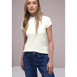 Kurzarmshirt Street One, Damen, Gr. 42, sanftes wei&szlig;, Jersey, Obermaterial: 50% Baumwolle, 50% Modal, unifarben, tailliert h&uuml;ftbedeckend, Rundhals, abgesteppte Kante, Shirts, Sommershirt mit Turtle Neck