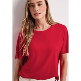 Kurzarmshirt Street One, Damen, Gr. 38, salsa rot, Jersey, Obermaterial: 95% Viskose, 5% Elasthan, unifarben, regular fit h&uuml;ftbedeckend, Rundhals, abgesteppte Kante, Shirts, Sommershirt in Unifarbe