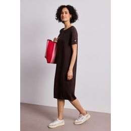 Midikleid Street One, Damen, Gr. 36, N-Gr, braun (espresso braun), Web, Obermaterial: 70% Polyester, 25% Viskose, 5% Elasthan, unifarben, bequem wadenlang, Rundhals, mit Aufschlag, Kleider Midikleid, l&auml;ssige Passform, weich fallend, seitliche Schlitze