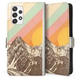 DeinDesign Galaxy A52s 5G Handy Klapph&uuml;lle Handyh&uuml;lle aus Kunst Leder wei&szlig; Flip Case Sunshine Mountain Retro Sideflip mit Lasche