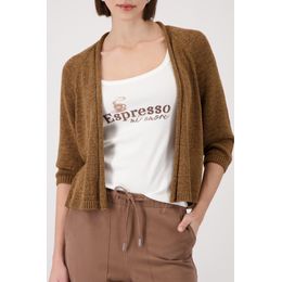 Strickjacke monari "Jacke Strick&uuml;berwurf Basic", Damen, Gr. 34, braun, Strick, Obermaterial: 57% Polyacryl, 43% Polyamid, unifarben, regular fit taillenbedeckt, Rundhals, eingesetzt gerader Abschluss, Strickjacken Strickjacke, Regular fit mit Halbarm
