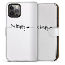 DeinDesign iPhone 12 Pro Max Handy Klapph&uuml;lle Handyh&uuml;lle aus Kunst Leder wei&szlig; Flip Case Happiness Statement Motiv Ohne Hintergrund Sideflip mit Lasche