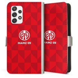 DeinDesign Galaxy A52s 5G Handy Klapph&uuml;lle Handyh&uuml;lle aus Kunst Leder wei&szlig; Flip Case Mainz 05 Official Licensed Product Merchandise Sideflip mit Lasche