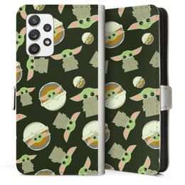 DeinDesign Galaxy A52s 5G Handy Klapph&uuml;lle Handyh&uuml;lle aus Kunst Leder wei&szlig; Flip Case Official Licensed Product Star Wars Muster Baby Yoda Sideflip mit Lasche