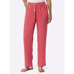 Schlupfhose Classic Basics, Damen, Gr. 20, Kurzgr&ouml;&szlig;en, wei&szlig; (rot, wei&szlig;, gestreift), 100% Viskose, gemustert, mehrfarbig, lang, Hosen Schlupfhose