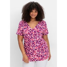 T-Shirt sheego by Joe Browns "T-Shirt", Damen, Gr. 48/50, pink (pink, gemustert), 95% Viskose, 5% Elasthan, gemustert, V-Ausschnitt, Shirts T-Shirt