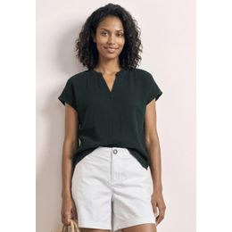 Blusenshirt Street One, Damen, Gr. 34, pine grove gr&uuml;n, Web, 100% Baumwolle, unifarben, normal normal, Rundhals, abgesteppt, Shirts Blusenshirt, aus reiner Baumwolle