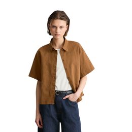 Marc O'Polo Kurzarmbluse MARC O'POLO DENIM "aus Leinen-Baumwolle-Mix", Damen, Gr. L, umbra braun, Obermaterial: 56% Leinen, 44% Baumwolle, unifarben, relaxed fit, normaler Saum, Blusen