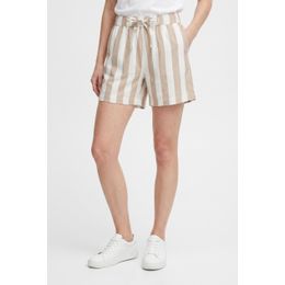 Shorts Only "ONLGOA MW LIN BL PULL-UP SHORTS CC PNT", Damen, Gr. L, N-Gr, cloud dancer stripes:oxford tan, Web, Obermaterial: 70% Viskose, 30% Leinen, gestreift, regular fit kurz, Hosen Shorts, mit Leinen