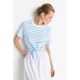 T-Shirt RICHROYAL, Damen, Gr. L, wei&szlig;, neutral, Web, Obermaterial: 100% Baumwolle, gestreift, regular fit taillenbedeckt, Rundhals, eingesetzt abgesteppte Kante, Shirts T-Shirt, Regular fit mit Schleife zum Binden