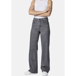 Weite Jeans PEAK TIME "Eklipsa", Damen, Gr. 28, L&auml;nge 32, photon grau, Jeans, Material: 88% Baumwolle, 6% Polyester, 4% Elastomultiester, 2% Elastan, weit lang, Jeans, Damen Wide Leg Jeans mit Logopr&auml;gung