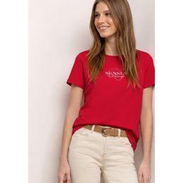 T-Shirt Street One, Damen, Gr. 34, salsa rot, Web, 100% Baumwolle, bedruckt, normal normal, Rundhals, abgesteppt, Shirts T-Shirt, aus reiner Baumwolle