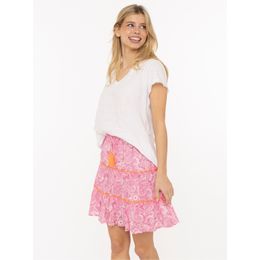 Minirock Zwillingsherz "Paisley", Damen, Gr. L/XL, pink, Obermaterial: 100% Baumwolle, R&ouml;cke Minirock, Paisleymuster, Tasseln, kurzer Schnitt