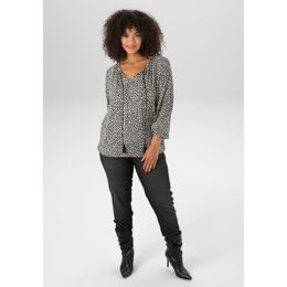 Langarmshirt ANISTON PLUS, Damen, Gr. 44, sanftes wei&szlig;, schwarz, beige, Single Jersey, Obermaterial: 95% Viskose, 5% Elasthan, gemustert, figurumspielend Po-bedeckend, Rundhals, elastischer Bund mit Gummizug, Shirts Langarmshirt, mit modischen Leoprint