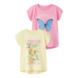 T-Shirt name it "NKFVOTIA 2P CAPSL TOP", Jungen, Gr. 122/128, pink drink pack:double cream, Jersey, Obermaterial: 100% Baumwolle, bedruckt, loose fit normal, Rundhals, Shirts T-Shirt, Baumwolle, loose fit