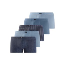 H.I.S. Boxer H.I.S "Boxershorts f&uuml;r Herren", Herren, Gr. 3, 5 Stk., blau, navy, hellblau, navy, blau, gestreift, navy, blau, bedruckt, Jersey, Obermaterial: 95% Baumwolle, 5% Elasthan, unifarben, k&ouml;rpernah, Unterhosen, in bedruckter Baumwollqualit&auml;t