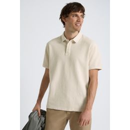 Poloshirt Street One MEN, Herren, Gr. L (42), sandwei&szlig;, Web, 95% Baumwolle, 5% Elasthan, unifarben, comfort fit normal, hoch geschlossener Ausschnitt, normaler Saum, Shirts, mit grober Struktur