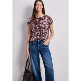 T-Shirt Street One, Damen, Gr. 34, minimal rose, Stoff, 95% Viskose, 5% Elasthan, gemustert, normal normal, U-Boot-Ausschnitt, abgesteppt, Shirts T-Shirt, mit U-Boot-Ausschnitt
