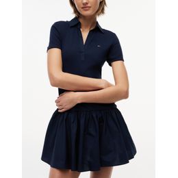 Polokleid Tommy Jeans "TJW RIB POPLIN POLO DRESS EXT", Damen, Gr. L (42/44), N-Gr, schwarz night navy, Feinripp, Obermaterial: 94% Baumwolle, 6% Elasthan, unifarben, figurbetont mini, Rundhals, Kleider, mit gerippter Struktur, Slim Fit in Mini-L&auml;nge