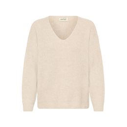 V-Ausschnitt-Pullover oxmo "V-Ausschnitt-Pullover OXCallie", Damen, Gr. M, beige (oatmeal melange), Obermaterial: 93% Polyester PES. 5% Wolle mw. 2% Elasthan EL., Pullover