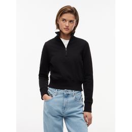 Sweatshirt Tommy Jeans "TJW SLIM S FLAG 1/4 ZIP MOCKNECK", Damen, Gr. L (42/44), schwarz, Sweatware, Obermaterial: 100% Baumwolle, unifarben, slim fit normal, Rundhals, Sweatshirts Sweatshirt, Baumwolle, slim fit
