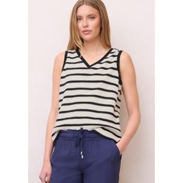 Tr&auml;gertop STREET ONE STUDIO, Damen, Gr. 34, sanftes wei&szlig;, Web, 49% Baumwolle, 49% Polyester, 2% Elasthan, gestreift, normal normal, V-Ausschnitt, abgesteppt, Tops Tr&auml;gertop, im Streifendesign