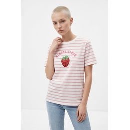 Kurzarmshirt Only "ONLKITA S/S TEE JRS NOOS", Damen, Gr. L, cloud dancer stripes:rosy touch, sequin strawberry, Jersey, Obermaterial: 100% Baumwolle, gestreift, regular fit normal, Rundhals, Shirts, Baumwolle, regular fit