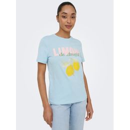 T-Shirt Only "ONLKITA S/S PEARL TOP BOX JRS", Damen, Gr. L, winter sky print:limoni de amalfi, Jersey, Obermaterial: 100% Baumwolle, bedruckt, regular fit normal, Rundhals, Shirts T-Shirt, Baumwolle, regular fit, Rundhals