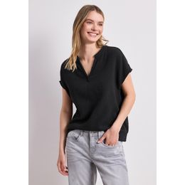 Blusenshirt Street One, Damen, Gr. 34, schwarz, Web, 100% Baumwolle, unifarben, normal normal, Rundhals, abgesteppt, Shirts Blusenshirt, aus reiner Baumwolle
