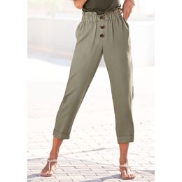 Paperbag-Hose Lascana, Damen, Gr. 34, N-Gr, gr&uuml;n, Twill, Obermaterial: 100% Viskose, unifarben, figurumspielend 7/8-L&auml;nge, Hosen Paperbag-Hose, mit Zierkn&ouml;pfen und Elastikbund, leichte Hose, gekrempelter Hosensaum, Topseller