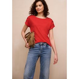 T-Shirt STREET ONE STUDIO, Damen, Gr. 38, chili rot, Web, 50% Baumwolle, 50% Modal, unifarben, normal normal, U-Boot-Ausschnitt, abgesteppt, Shirts T-Shirt, mit U-Boot-Ausschnitt