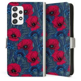 DeinDesign Galaxy A52s 5G Handy Klapph&uuml;lle Handyh&uuml;lle aus Kunst Leder wei&szlig; Flip Case Flower Poppy Painting Sideflip mit Lasche