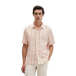 Marc O'Polo Kurzarmhemd MARC O'POLO "aus Bio-Baumwolle und Leinen", Herren, Gr. L, Normalgr&ouml;&szlig;en, medium orange, Obermaterial: 78% Baumwolle, 22% Leinen, gestreift, regular fit normal, normaler Saum, Hemden
