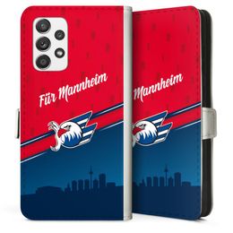 DeinDesign Galaxy A52s 5G Handy Klapph&uuml;lle Handyh&uuml;lle aus Kunst Leder wei&szlig; Flip Case Sports Adler Mannheim Logo Sideflip mit Lasche