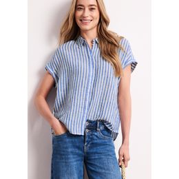 Kurzarmbluse Street One, Damen, Gr. 42, drift blau, Web, Obermaterial: 100% Leinen, gestreift, normal h&uuml;ftbedeckend, Rundhals, Aufschlag, Blusen, Gestreifte Sommerbluse aus Leinen