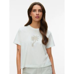 V&eacute;ro Moda Kurzarmshirt VERO MODA "VMPALMA METTE SS TOP BOX JRS", Damen, Gr. L, snow wei&szlig; print:palm, Jersey, Obermaterial: 100% Baumwolle, bedruckt, normal normal, Rundhals, Shirts, Baumwolle