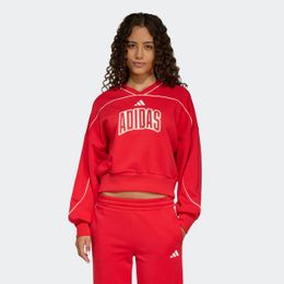 Sweatshirt adidas Sportswear "JG STD SWT", M&auml;dchen, Gr. 128, pure ruby, sanftes wei&szlig;, Obermaterial: 70% Baumwolle, 30% Polyester, 7/8-L&auml;nge, V-Ausschnitt, angesetztes B&uuml;ndchen, Sweatshirts Sweatshirt