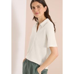 Poloshirt Cecil, Damen, Gr. S (38), macadamia beige, Jersey, Obermaterial: 60% Viskose, 40% Polyester, unifarben, normal h&uuml;ftbedeckend, V-Ausschnitt, abgesteppte Kante, Shirts, Strick-Look Shirt in Unifarben