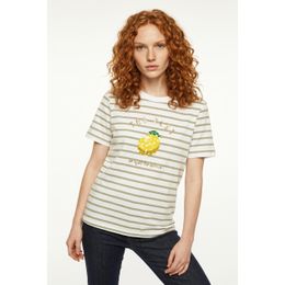 Kurzarmshirt Only "ONLKITA S/S TEE JRS NOOS", Damen, Gr. L, cloud dancer stripes:l.pas, sequins lemon, Jersey, Obermaterial: 100% Baumwolle, gestreift, regular fit normal, Rundhals, Shirts, Baumwolle, regular fit