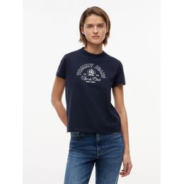 Kurzarmshirt Tommy Jeans "TJW REG HERITAGE LOGO SS TEE", Damen, Gr. S (36/38), schwarz night navy, Single Jersey, Obermaterial: 100% Baumwolle, bedruckt, normal, Rundhals, Shirts, Baumwolle, regular fit