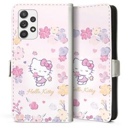 DeinDesign Galaxy A52s 5G Handy Klapph&uuml;lle Handyh&uuml;lle aus Kunst Leder wei&szlig; Flip Case Water Colour Hello Kitty Merchandise Sideflip mit Lasche