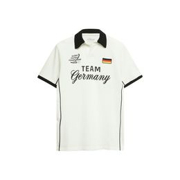 Poloshirt s.Oliver, Herren, Gr. L, wei&szlig;, Jersey, Obermaterial: 100% Baumwolle, bedruckt, bestickt, unifarben mit Farbeins&auml;tzen, normal h&uuml;ftbedeckend, V-Ausschnitt, B&uuml;ndchen, Shirts, Sommershirt - WM 2026 - mit GERMANY-Print