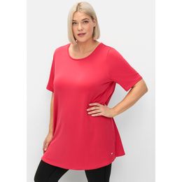 Longshirt sheego "Longshirt", Damen, Gr. 40/42, pink (sorbet pink), 90% Polyester, 10% Elasthan, unifarben, Rundhals, Shirts Longshirt