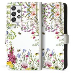 DeinDesign Galaxy A52s 5G Handy Klapph&uuml;lle Handyh&uuml;lle aus Kunst Leder wei&szlig; Flip Case Meadow Nature Flowers Sideflip mit Lasche