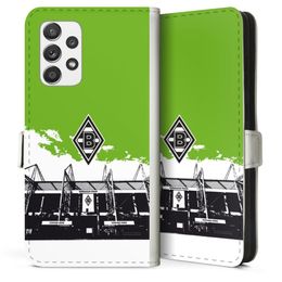 DeinDesign Galaxy A52s 5G Handy Klapph&uuml;lle Handyh&uuml;lle aus Kunst Leder wei&szlig; Flip Case Merchandise Borussia M&ouml;nchengladbach Stadium Sideflip mit Lasche