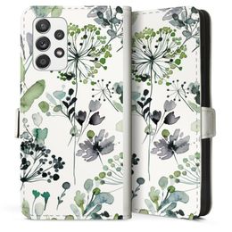 DeinDesign Galaxy A52s 5G Handy Klapph&uuml;lle Handyh&uuml;lle aus Kunst Leder wei&szlig; Flip Case Flowers Water Colour Eukalyptus Sideflip mit Lasche